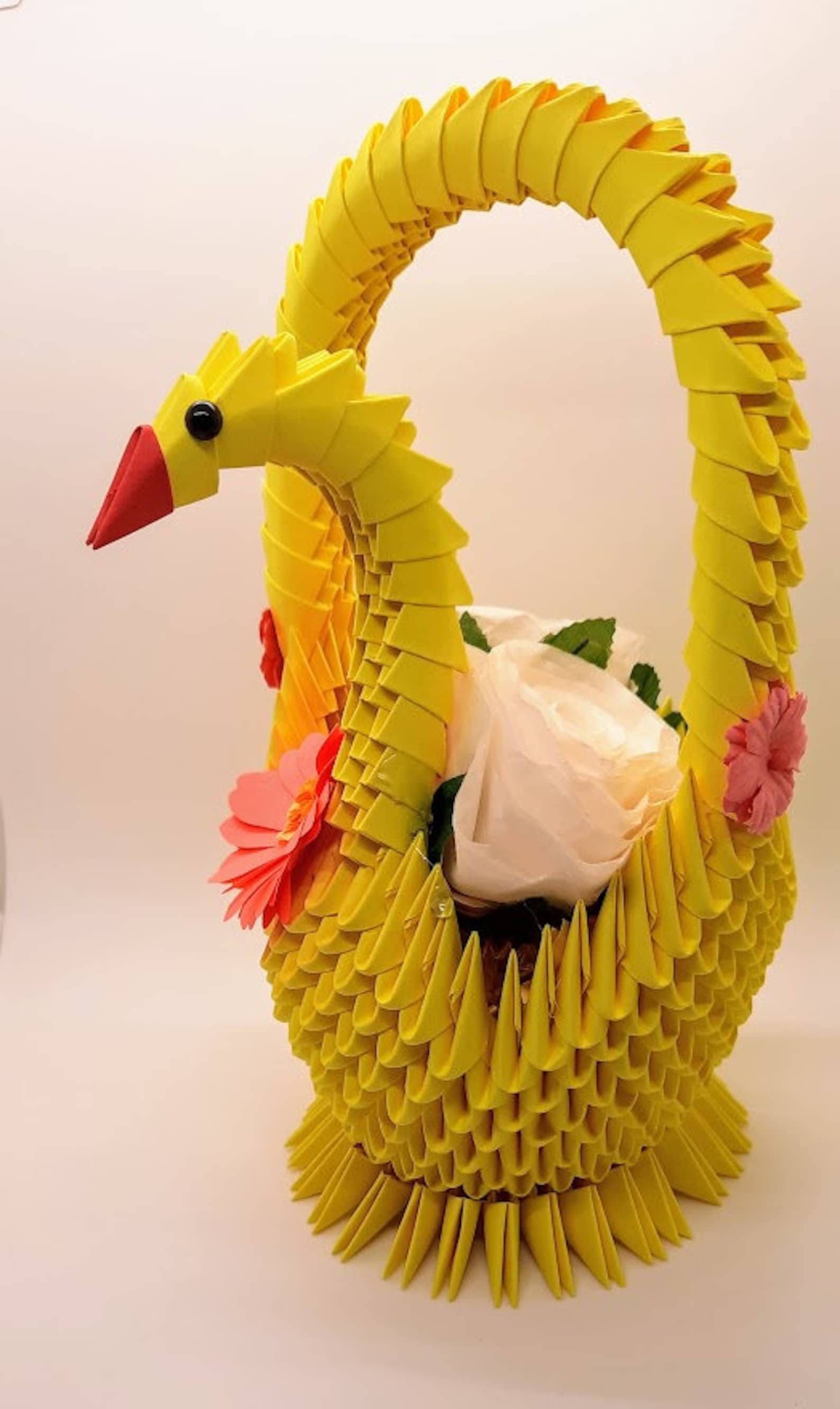 3D Origami Swan Basket With Flowers - Etsy