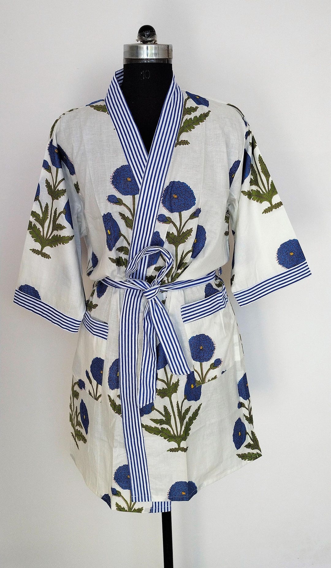 Women Kimono, Cotton Robe, Block Print, Comfortable Nightwear Dress ...