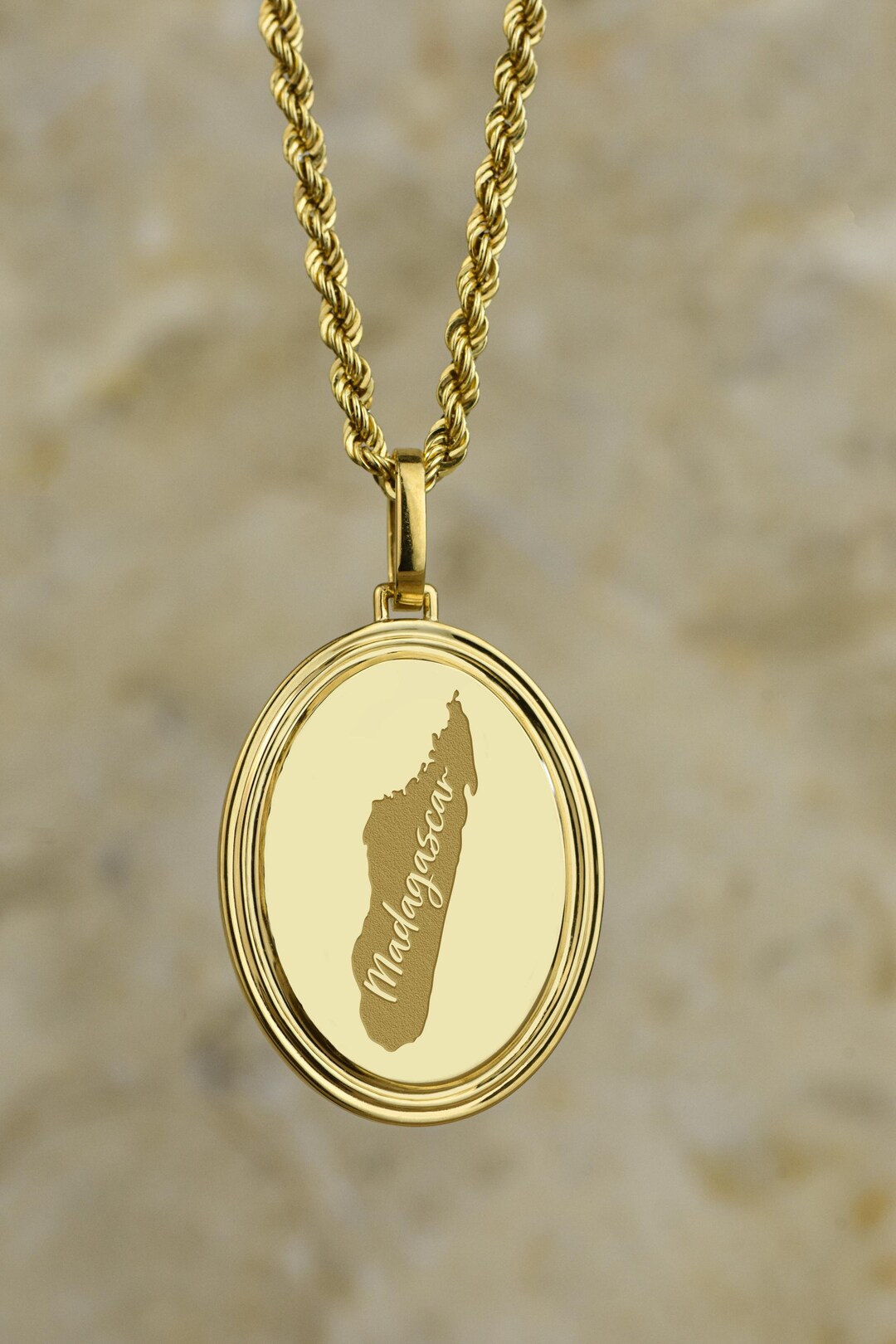 14K Gold Madagascar Necklace, Country Map Medallion, Antananarivo ...