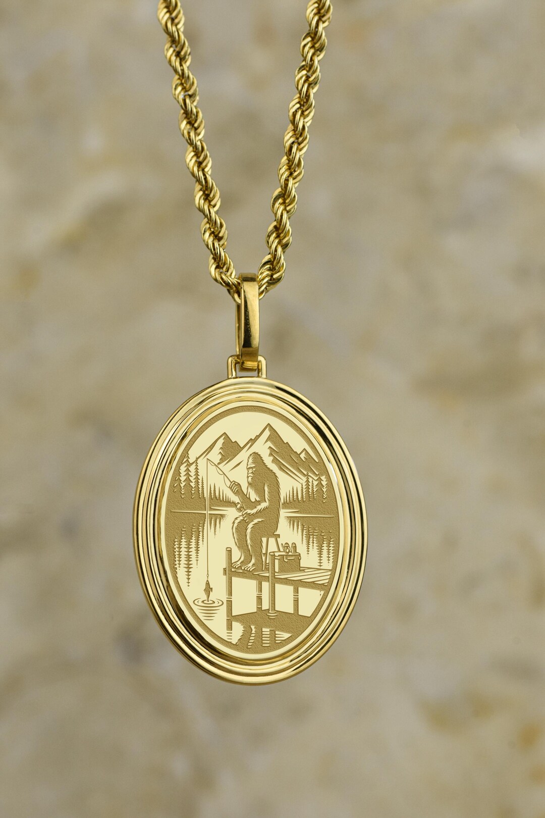 14K Gold Bigfoot Necklace, Cryptid Talisman, Gold Sasquatch Coin ...