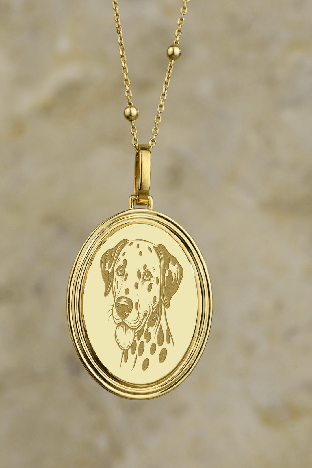 14K Gold Dalmatian Necklace, Spotted Pup Talisman, Pet Memorial Amulet ...