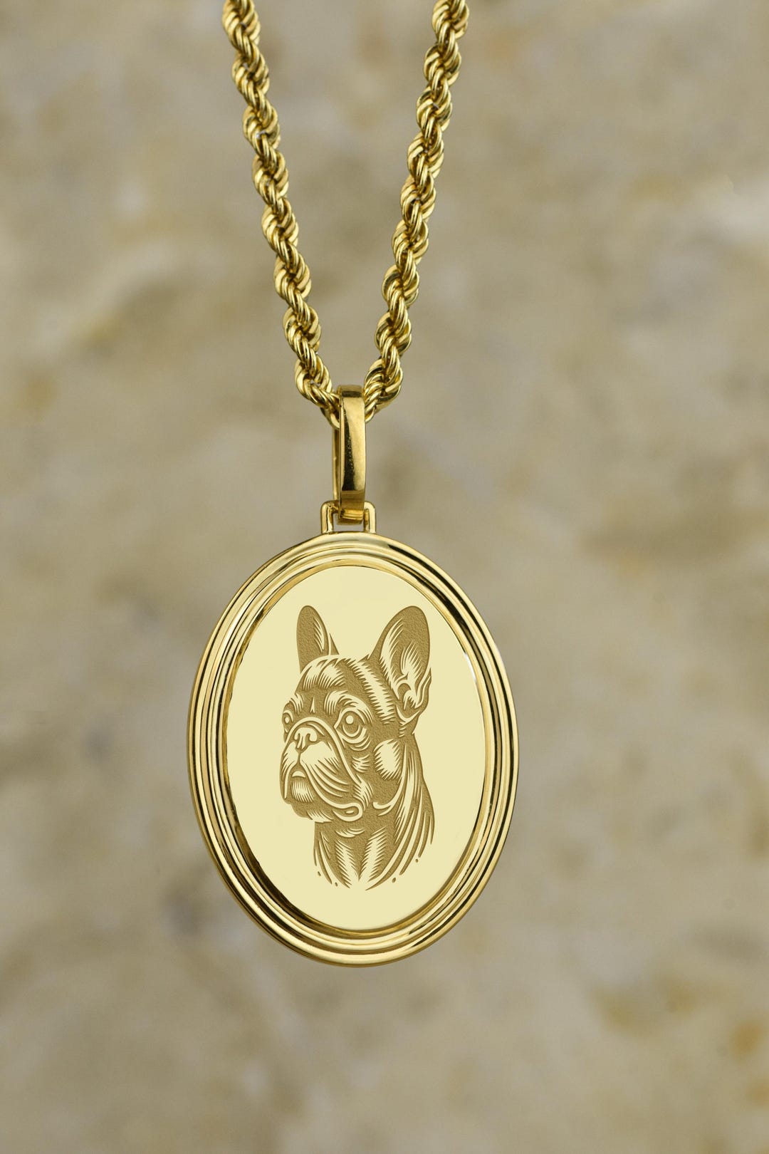 14K Gold Frenchie Pug Necklace, Dog Mom Pendant, Custom Frug Talisman ...