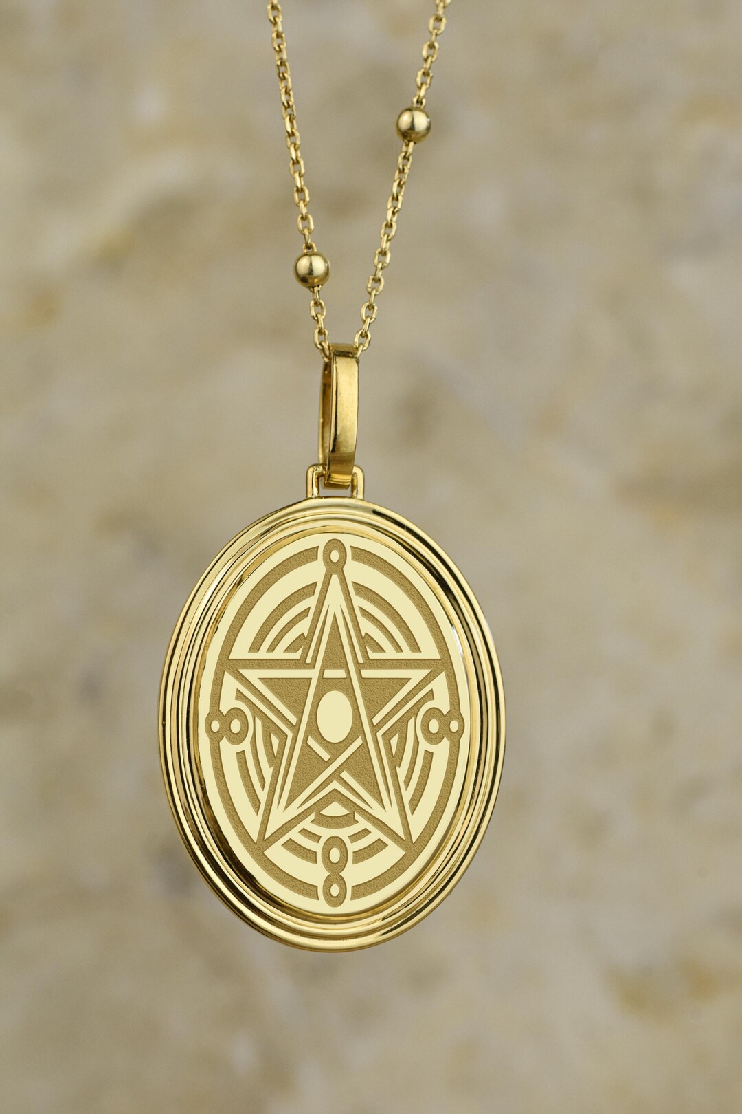 14K Gold Pentagram Necklace, Magic Star Charm, Gothic Pendant, Occult ...
