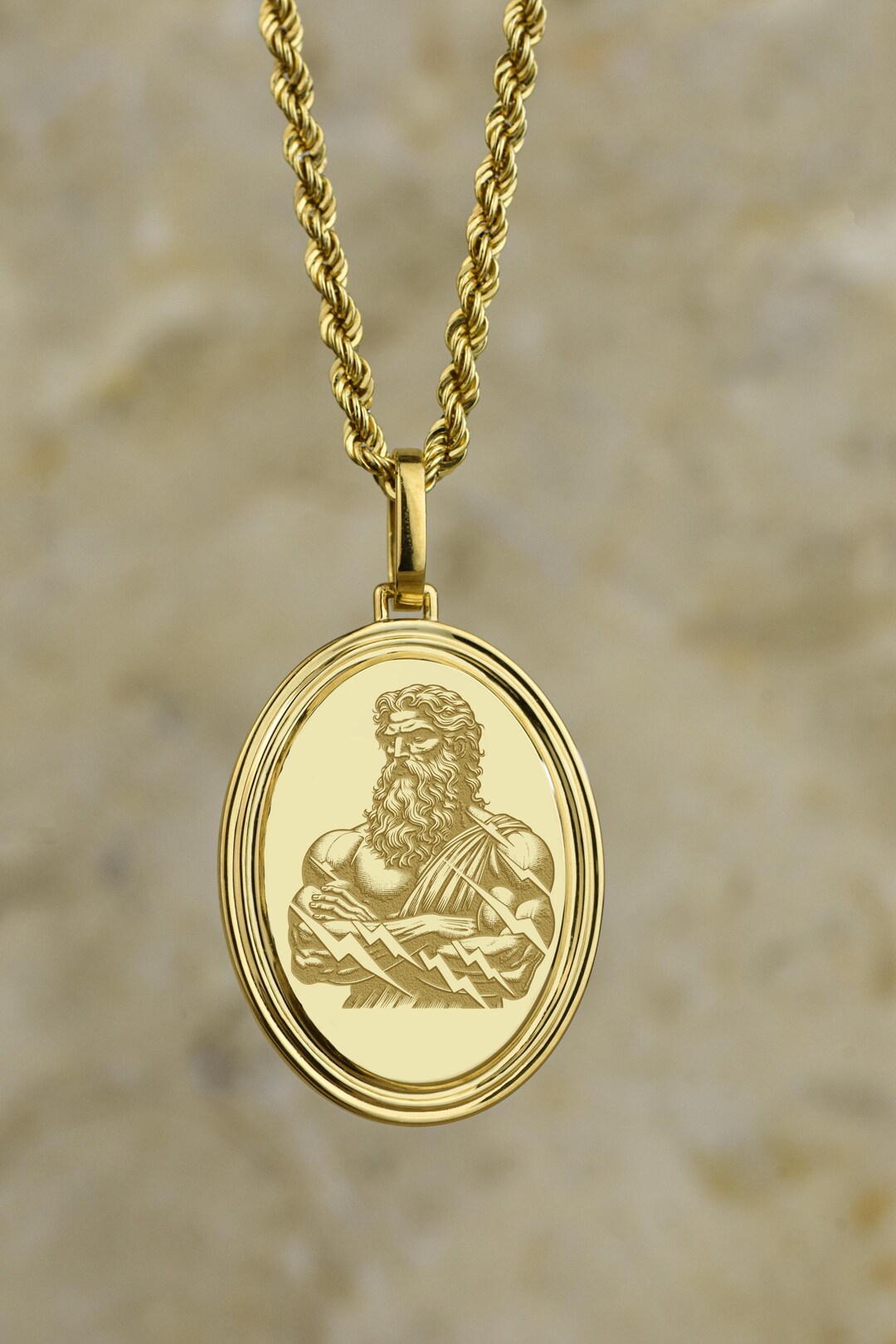 14K Gold Zeus Necklace, Greek God Charm, Father of Gods Pendant ...