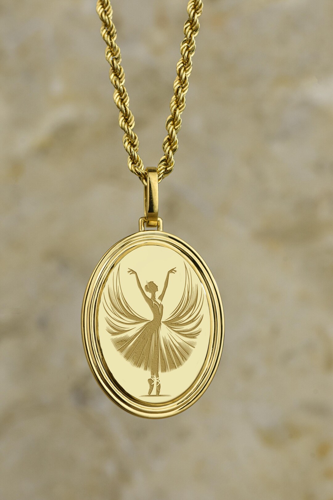 14K Gold Ballerina Necklace, Dance Amulet, Custom Artistic Charm ...