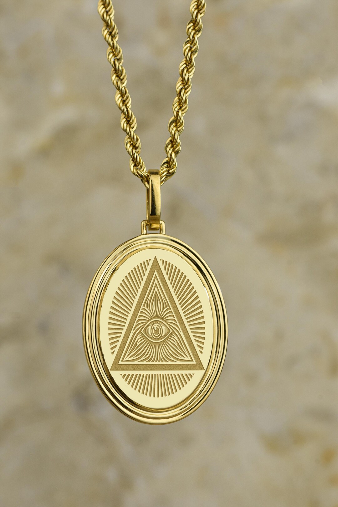 14K Gold All Seeing Eye of Providence Necklace, Custom Masonic Pendant ...