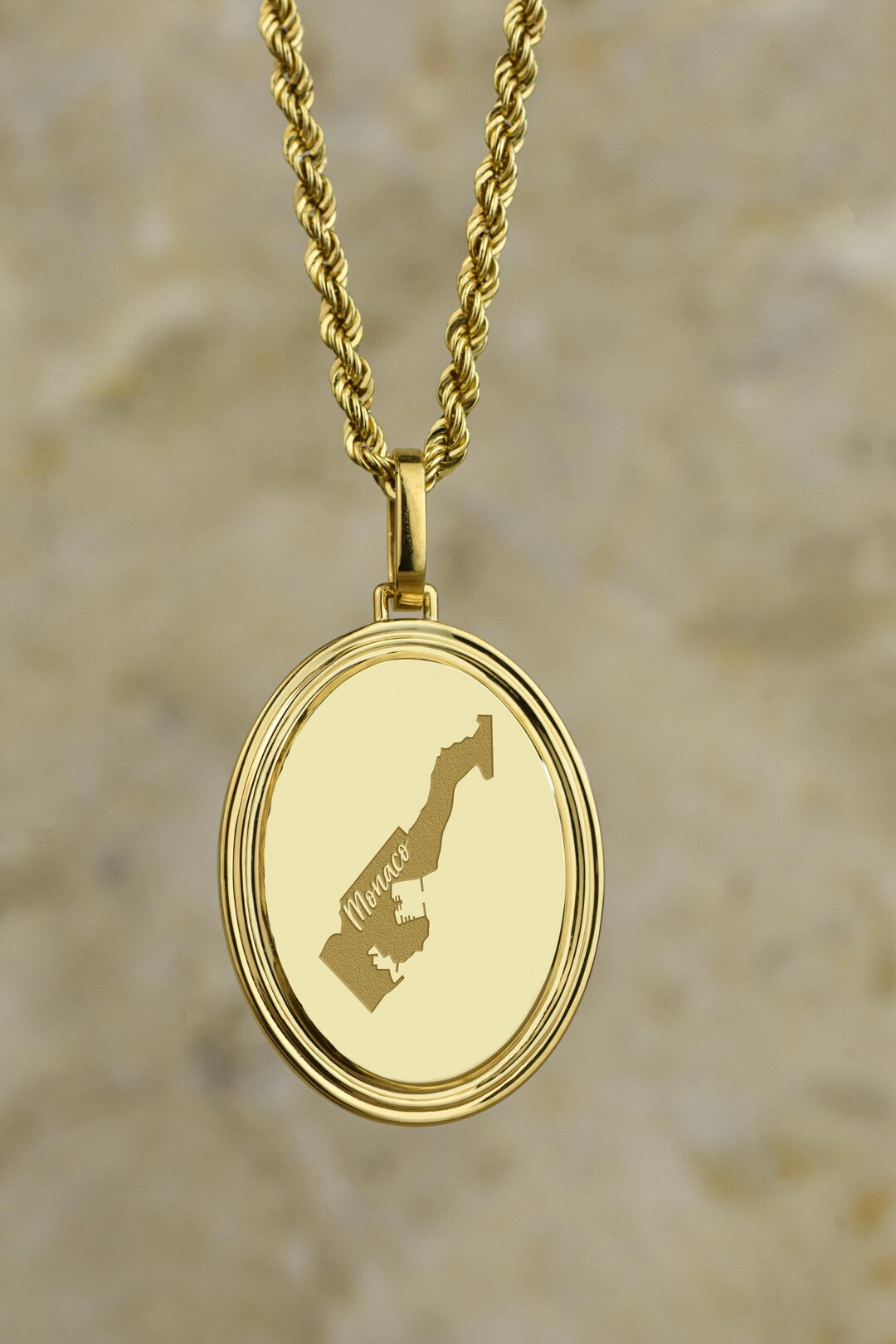 14K Gold Monaco Necklace, Monte Carlo Medallion, Homeland Amulet ...
