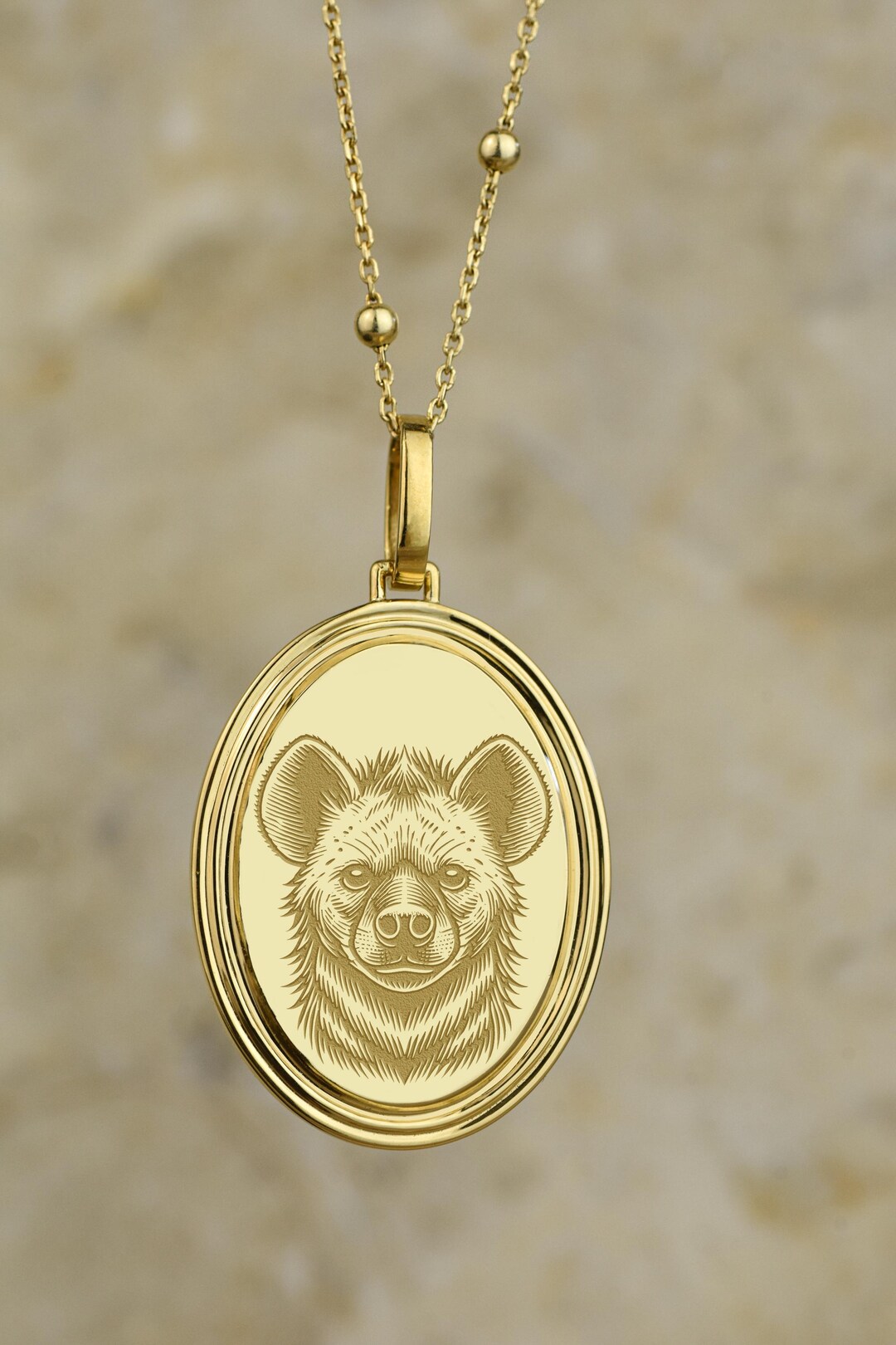 14K Gold Hyena Necklace, Scavenger Animal Pendant, Savannah Predator ...