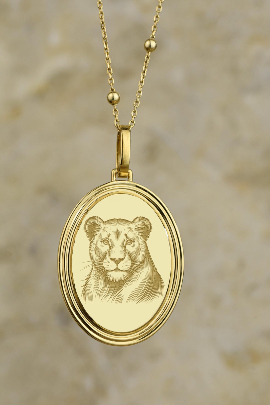 14K Gold Lioness Necklace, Big Cat Amulet, Savannah Predator Charm ...