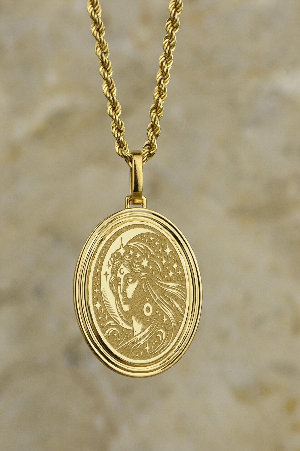 14K Gold Hecate Necklace, Greek God Talisman, Olympian Pendant, Magic ...