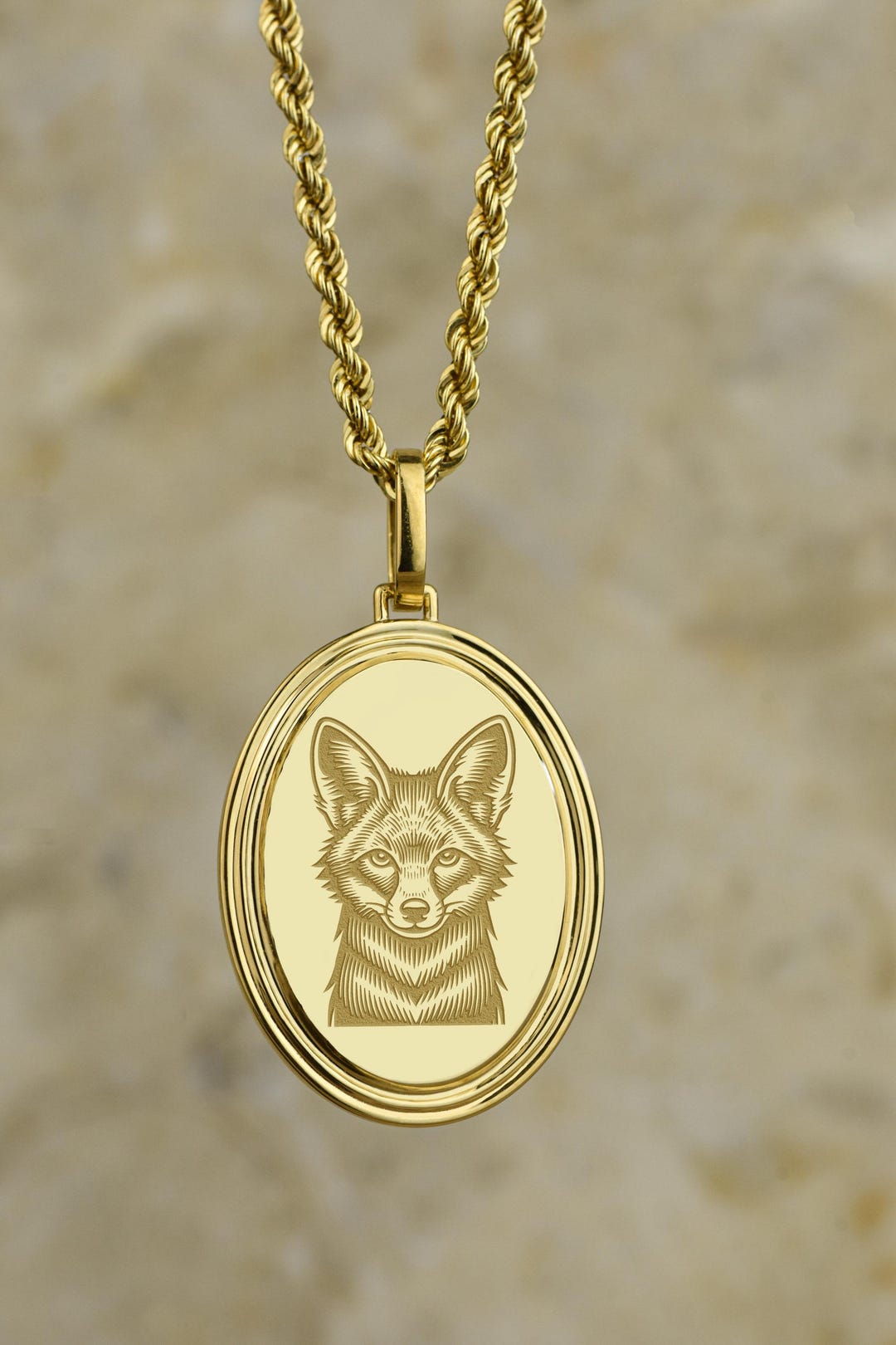 14K Gold Jackal Necklace, Spirit Animal Talisman, Side Striped Jackal ...