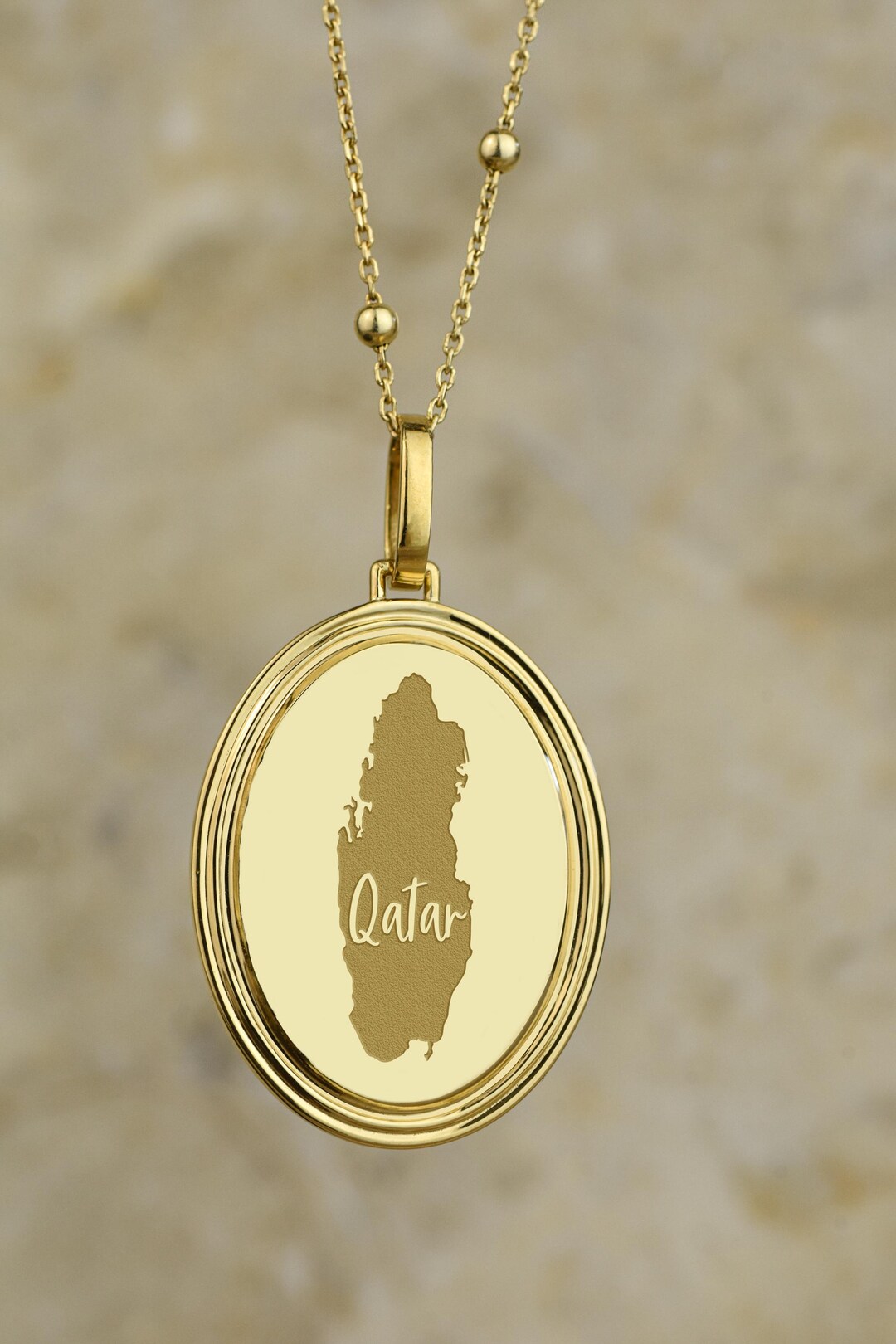 14K Gold Qatar Necklace, Doha Amulet, Arab Heritage Talisman ...