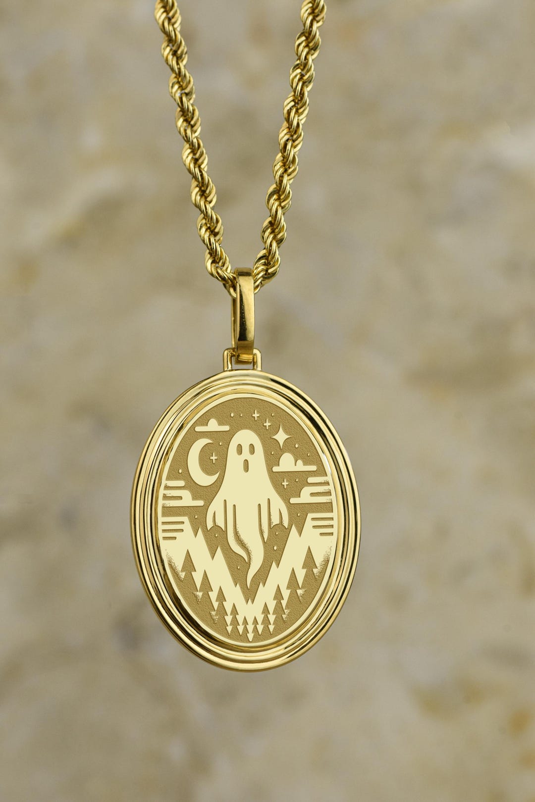 14K Gold Ghost Necklace, Halloween Phantom Charm, Poltergeist Pendant ...