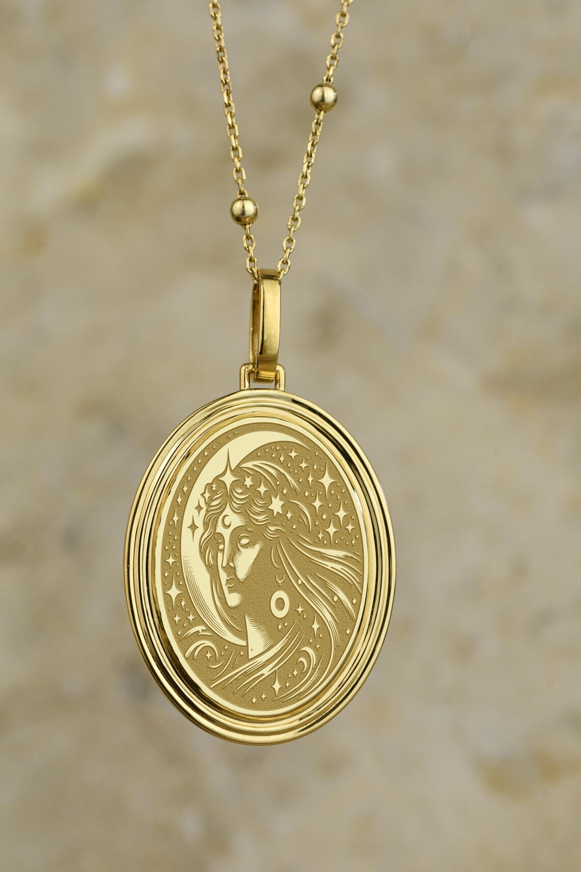 14K Gold Hecate Necklace, Greek God Talisman, Olympian Pendant, Magic ...