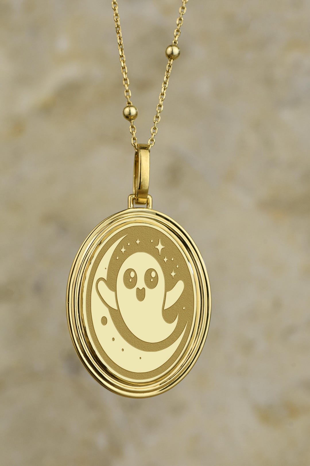 14K Gold Cute Ghost Necklace, Halloween Talisman, Poltergeist Pendant ...