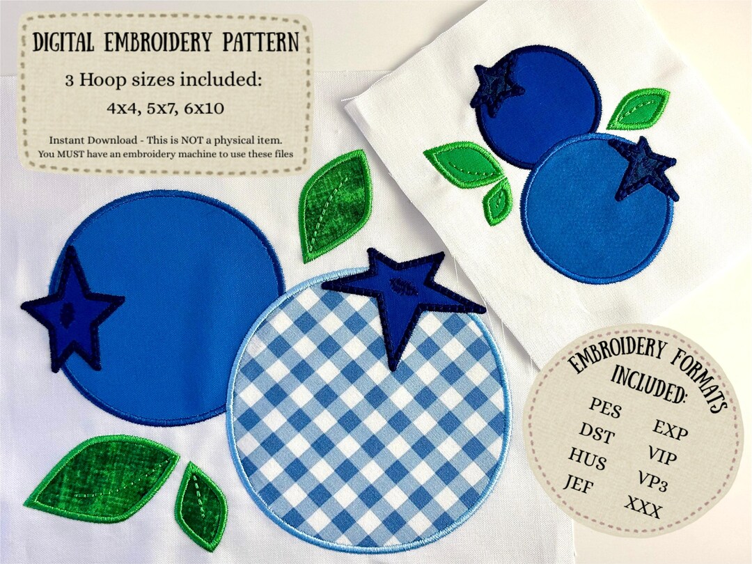 Blueberry Digital Embroidery Design - Applique - Digital Download - 3 ...