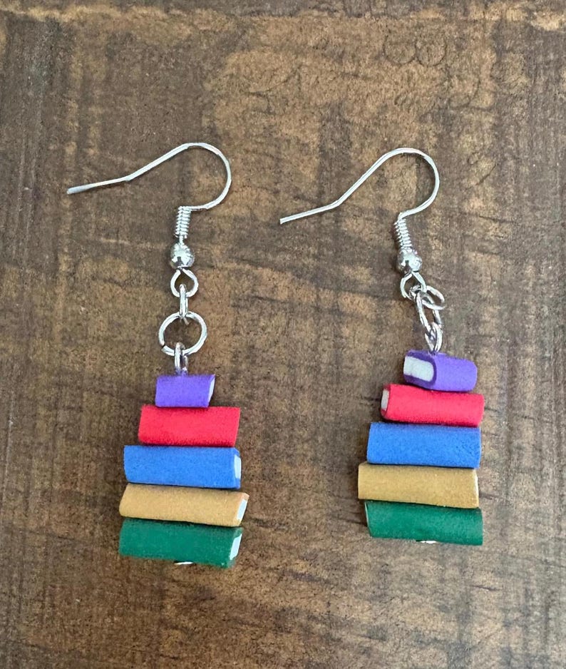 Book Stack Earrings, Polymer Clay Mini Books, Reader Teacher Gift ...