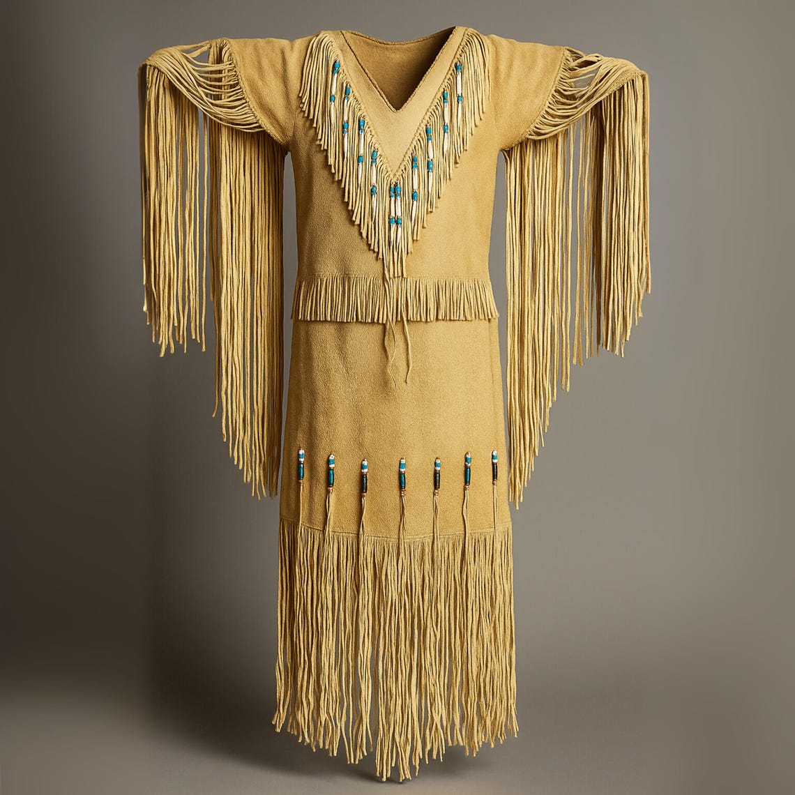 Handmade Buckskin Fringe Dress | Beaded Native American Style Regalia ...
