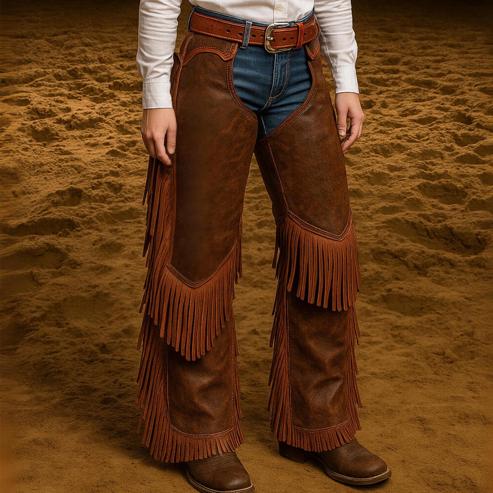 Women’s Western Fringe Leather Chaps, Cowgirl Rodeo Riding Pants ...