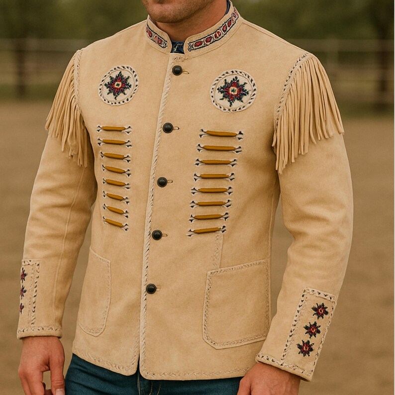 Handmade Genuine Suede Leather Fringe Jacket, Native American Western ...