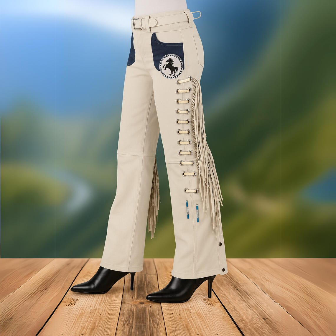 Handmade White Leather Fringe Biker Chaps for Women – Native American ...