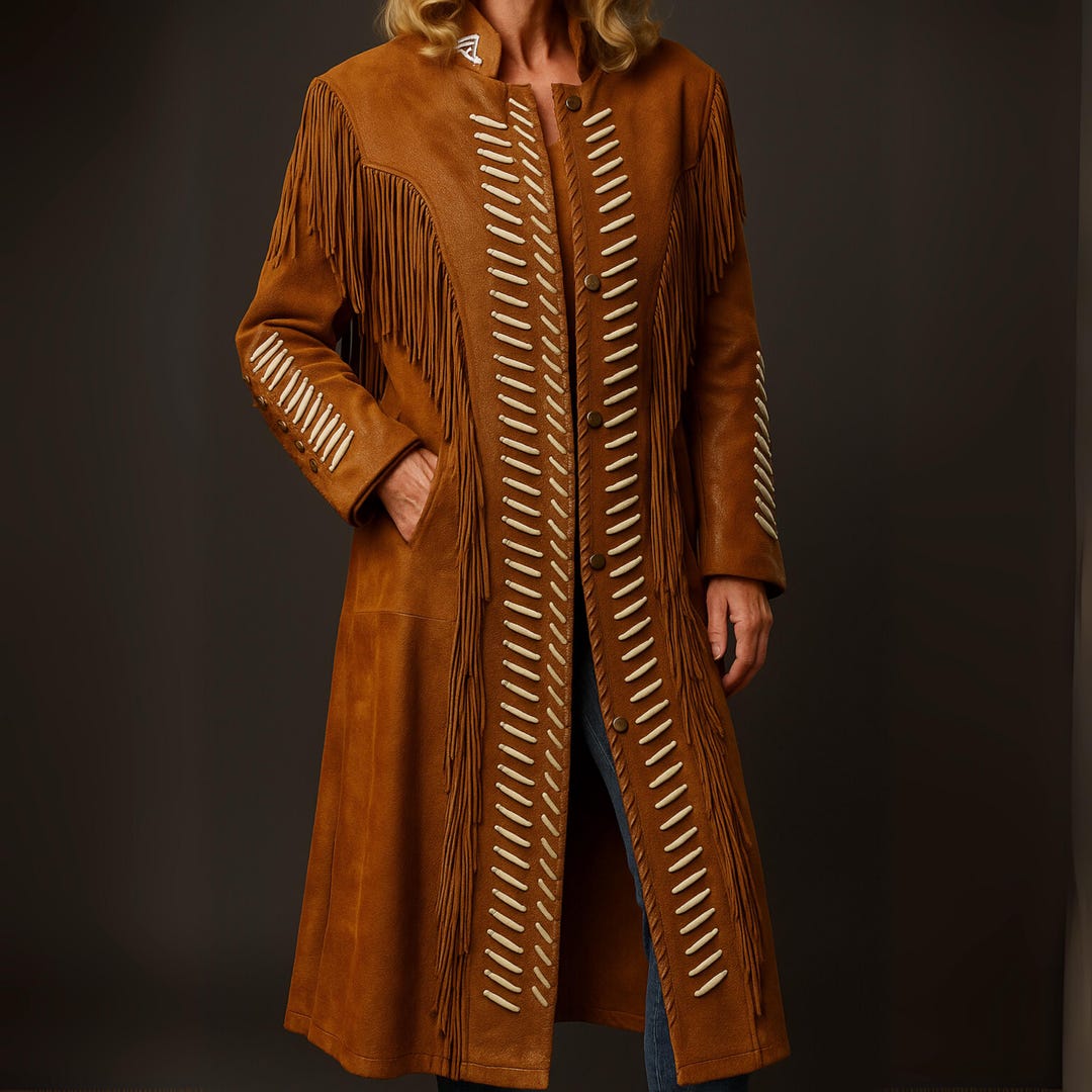 Handmade Suede Fringe Duster Coat | Vintage Western Beaded Leather ...