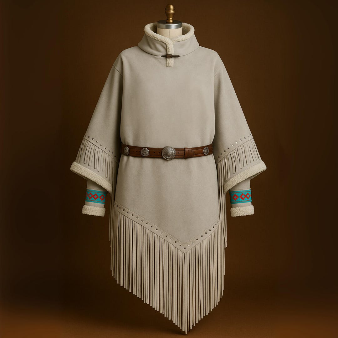 Women’s Western Suede Fringe Poncho, Native American Style Cape Coat ...