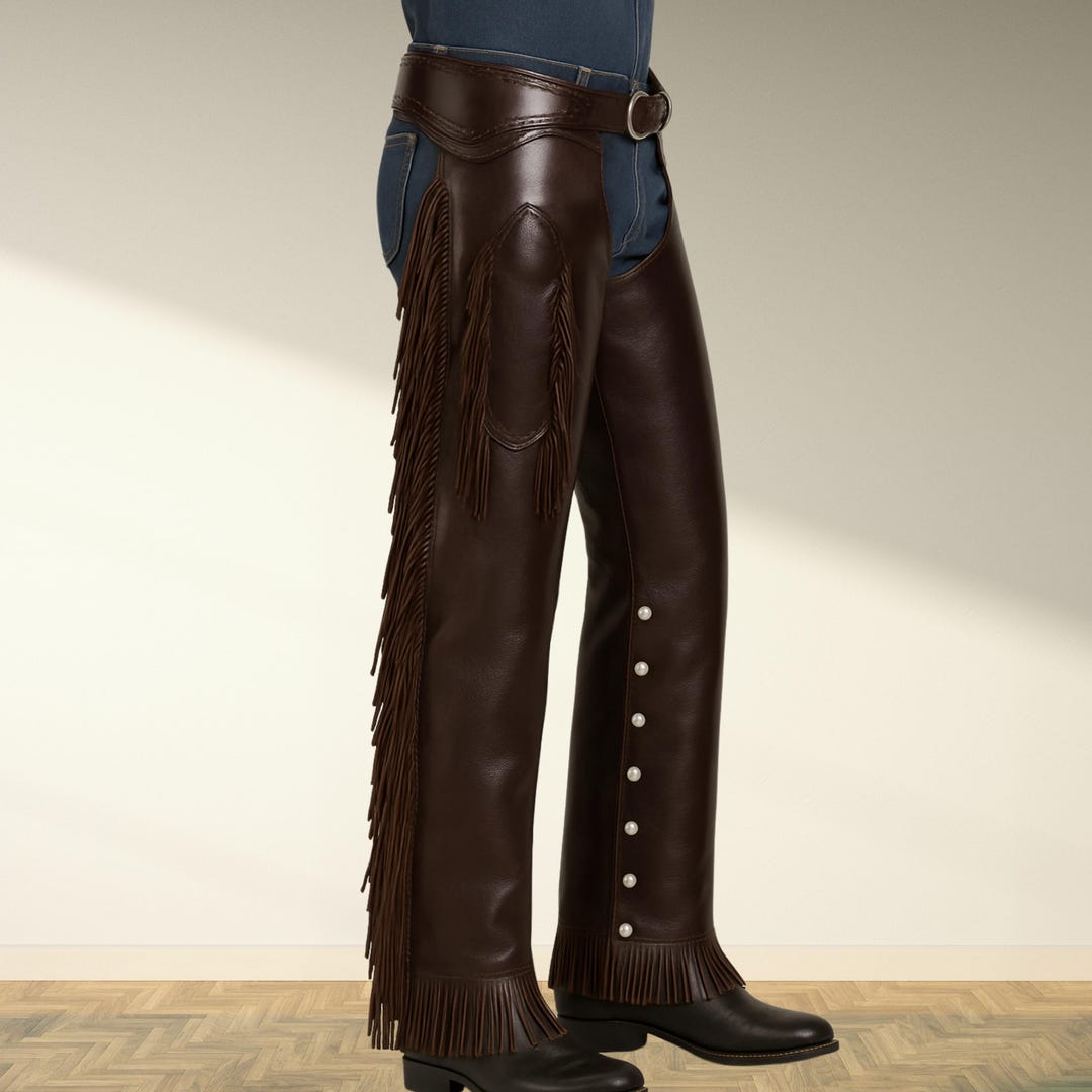 Western Genuine Leather Fringe Chaps, Handmade Cowboy Rodeo Pants, Dark ...