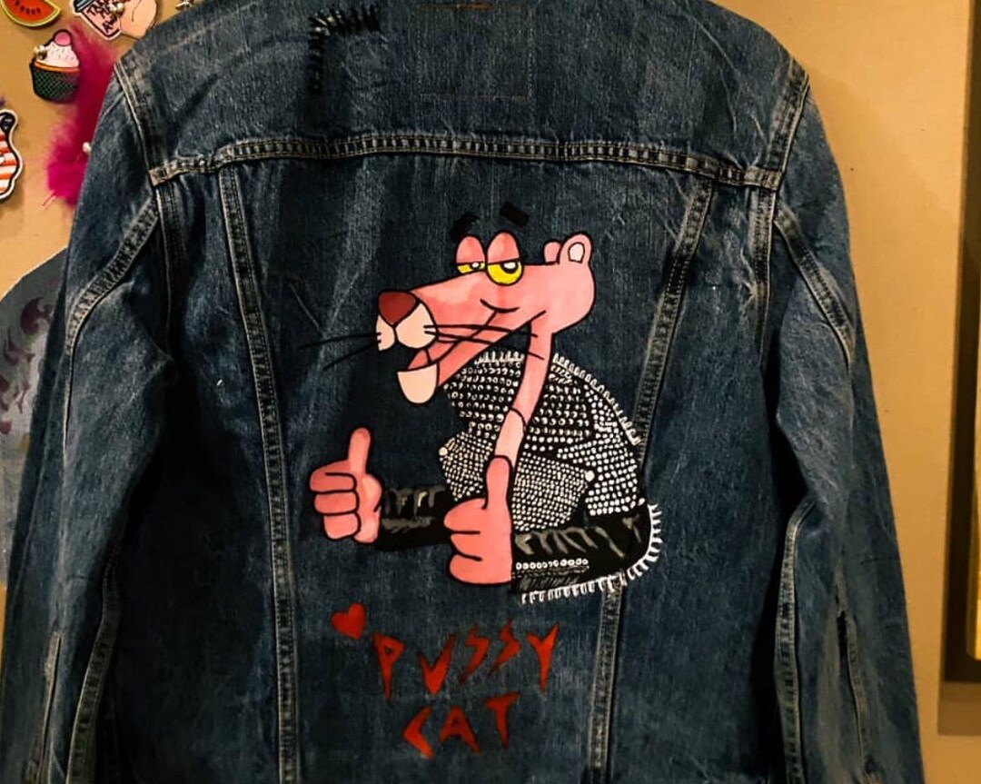 Pink Panter-hand Painted Jacket - Etsy