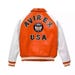 Handmade Men's Avirex USA Limited Edition Orange & White Leather Bomber ...