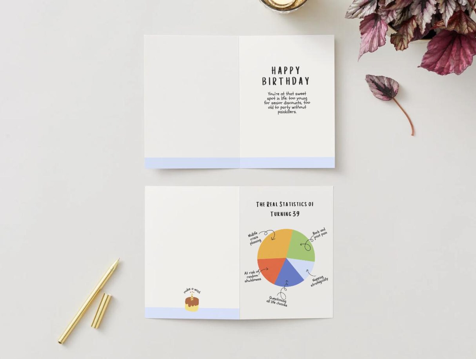 Funny 39th Birthday Card: Real Statistics Pie Chart (digital Download ...