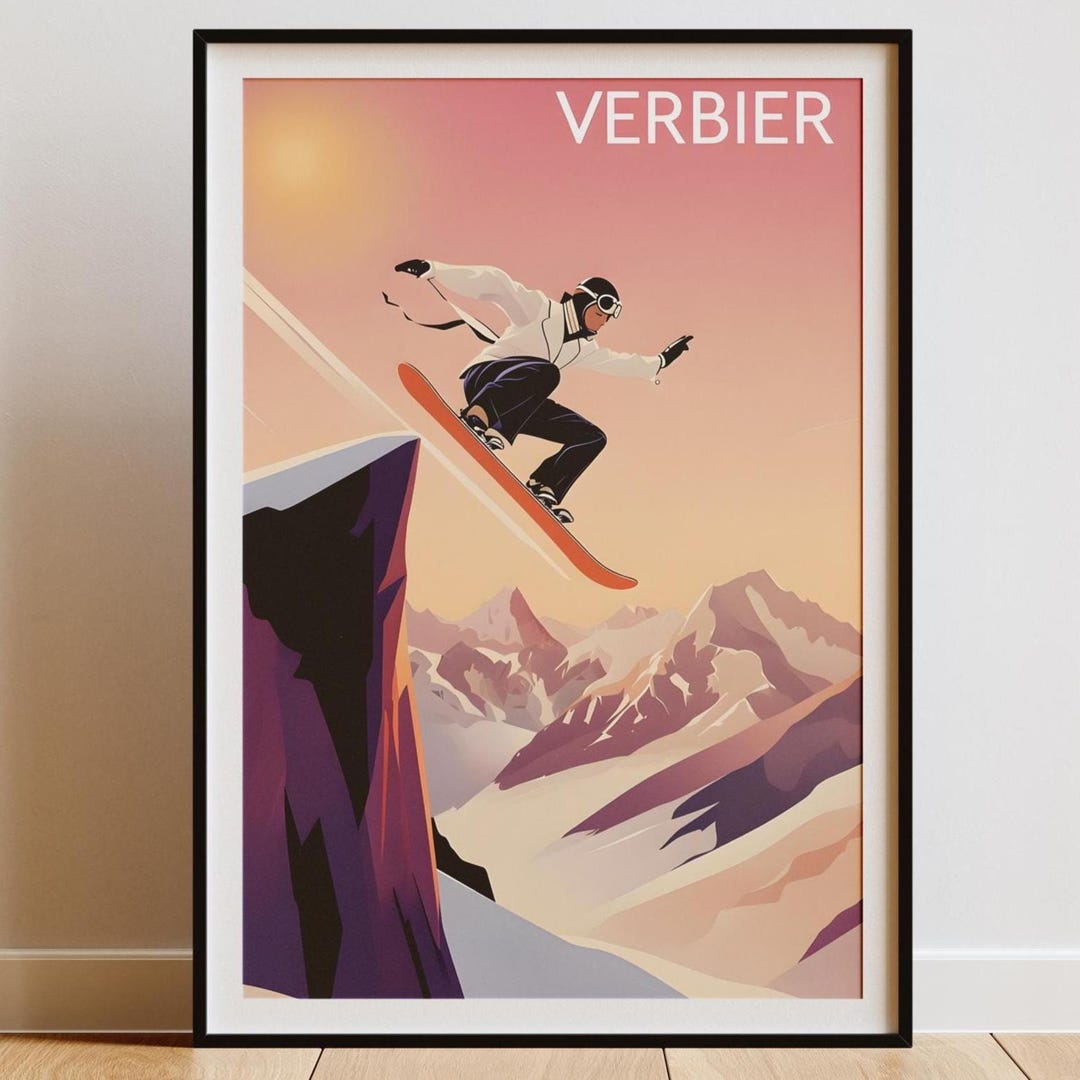 Snowboard Poster, Wall Art, Home Decor, Winter Sports Print, Mountain ...