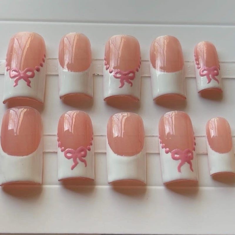 Short French Tip With Bow - Etsy