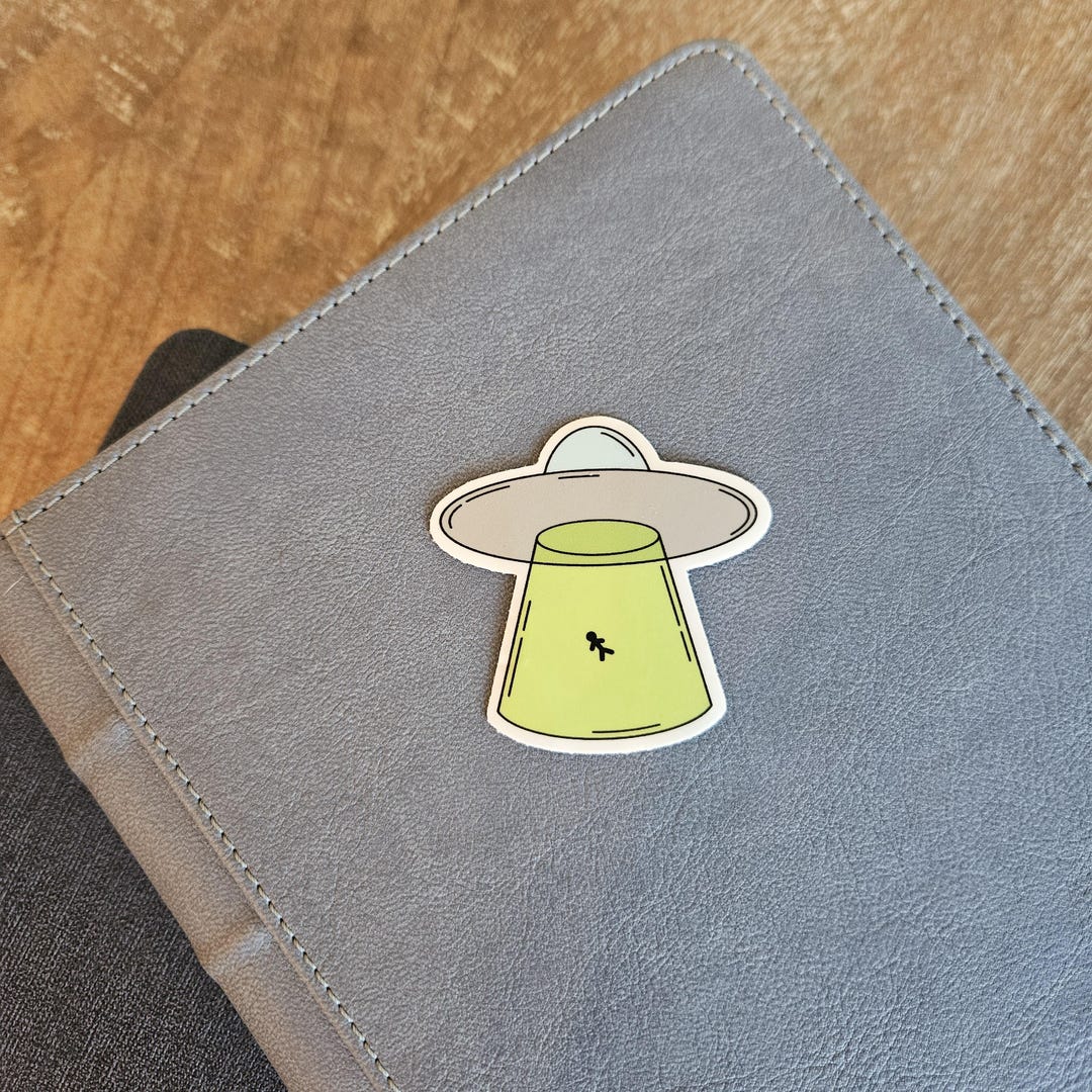 Alien Spaceship Sticker, UFO Decal, Retro Abduction Vinyl, Space Theme ...