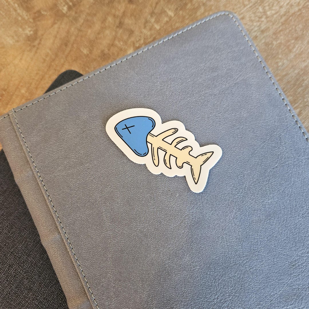 Funny Fishbone Sticker, Cartoon Fish Skeleton Vinyl, Dead Fishbone ...