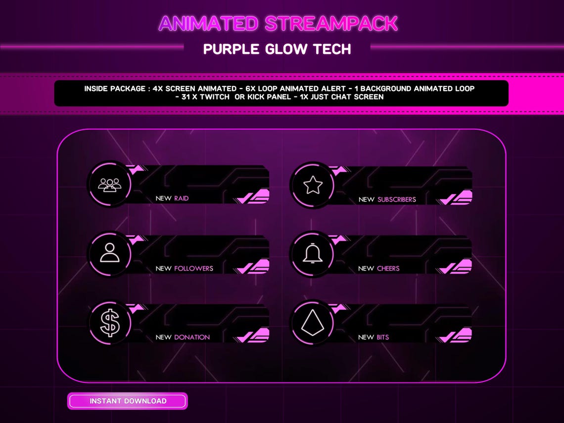 Animated Streampack Purple Glow Tech Overlays for Twitch, Youtube, OBS ...