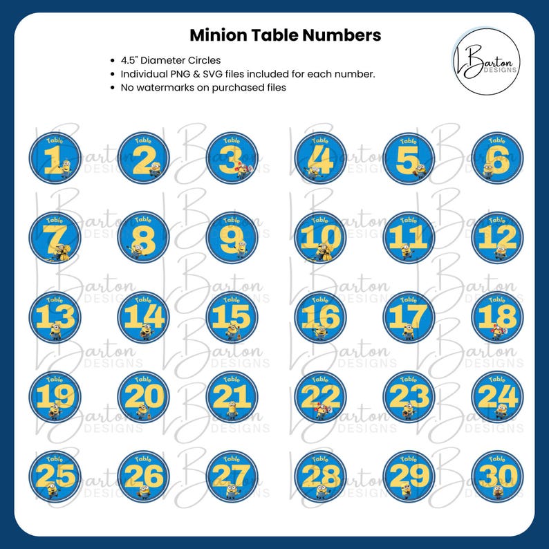 Minion Table Numbers - Printable Files - Etsy