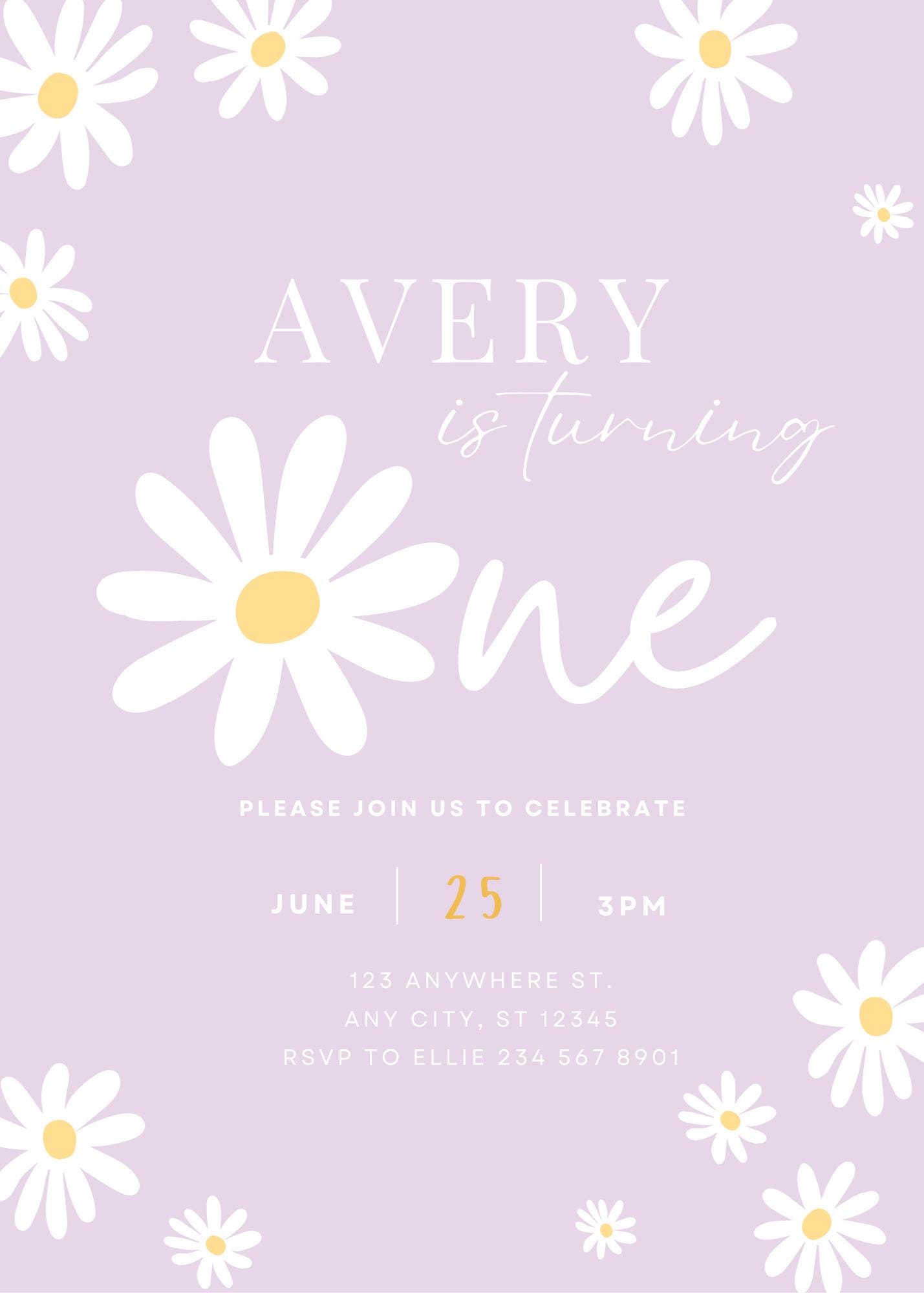 Editable Daisy Birthday Invitation AND With Background, Flower 1st ...