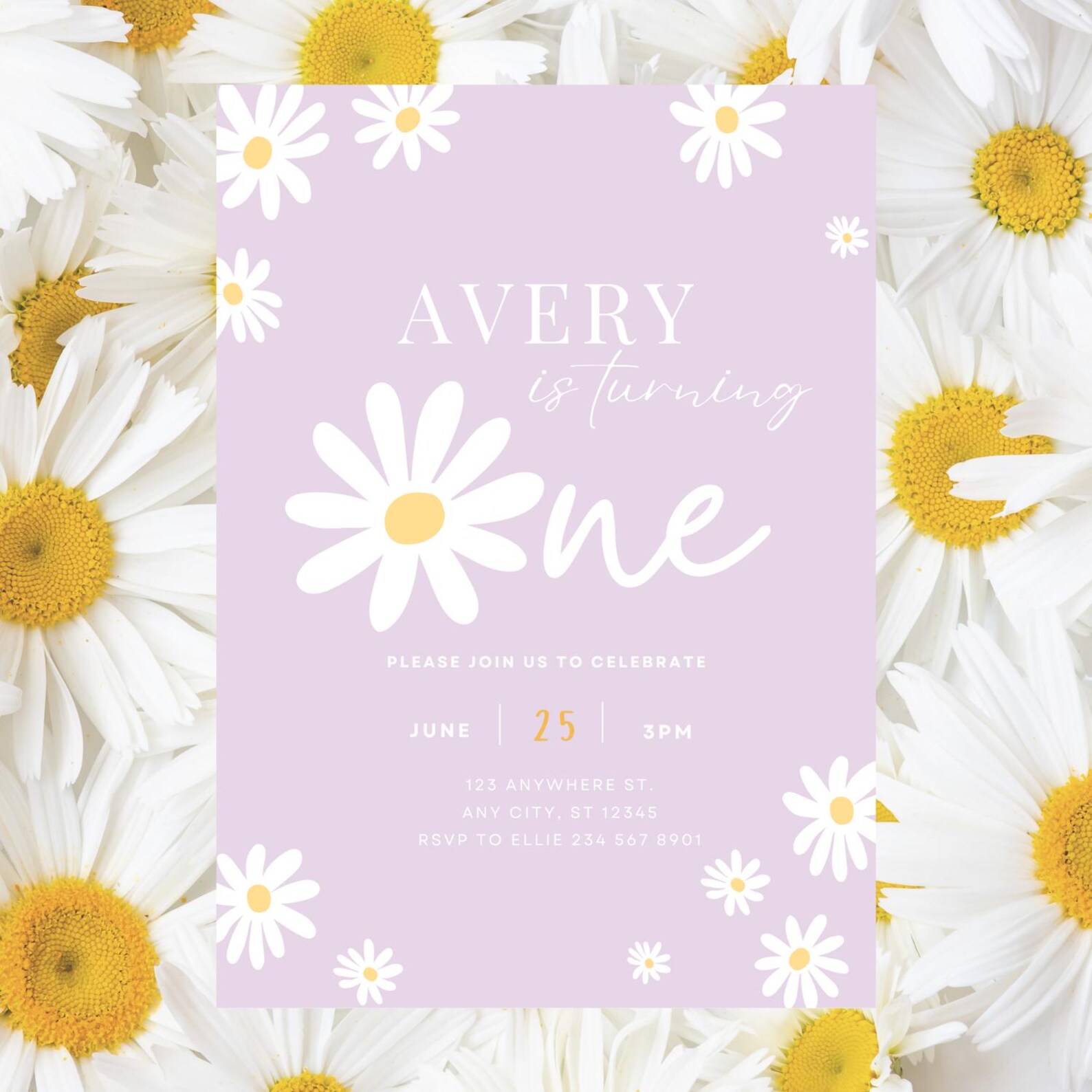 Editable Daisy Birthday Invitation AND With Background, Flower 1st ...