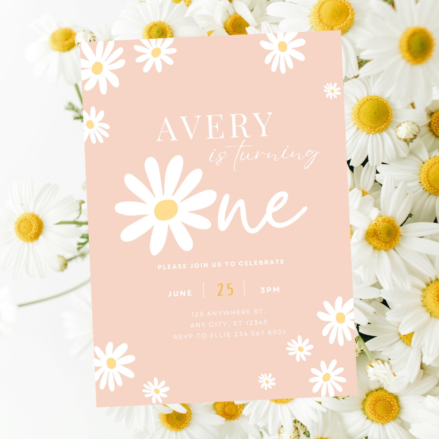 Editable Daisy Birthday Invitation AND With Background, Flower 1st ...