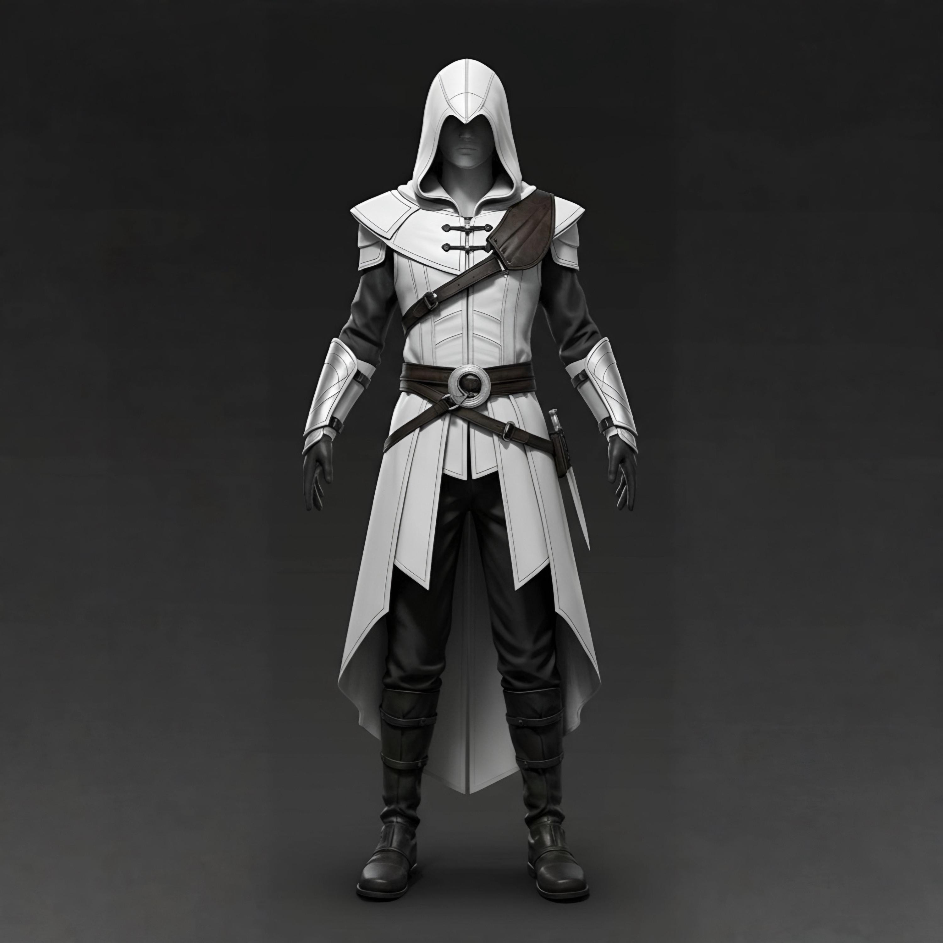 Genuine Leather White Assassin Costume – Hooded Leather Coat With Black ...