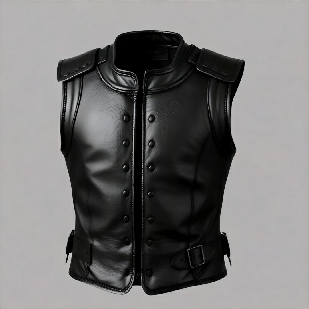 Men’s Black Genuine Leather Armor Vest – Medieval Fantasy Cowhide ...