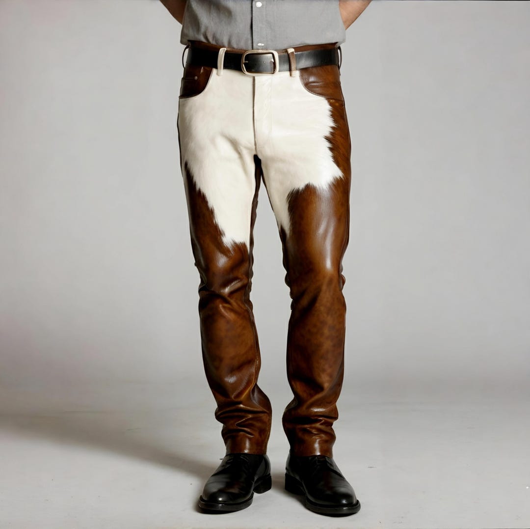 Men’s Genuine Cowhide Leather Pants – Brown & White Hair-on Western ...