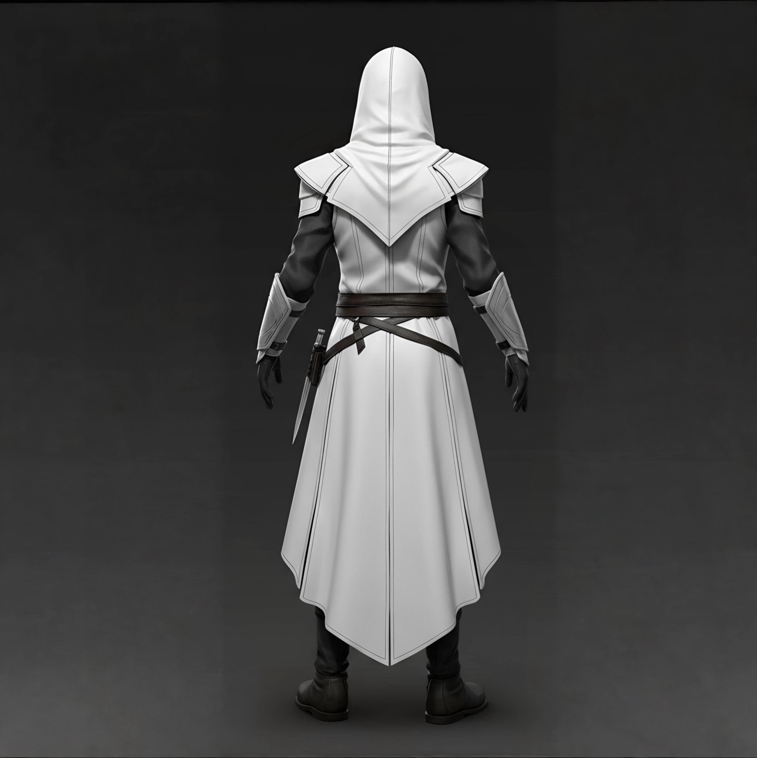 Genuine Leather White Assassin Costume – Hooded Leather Coat With Black ...