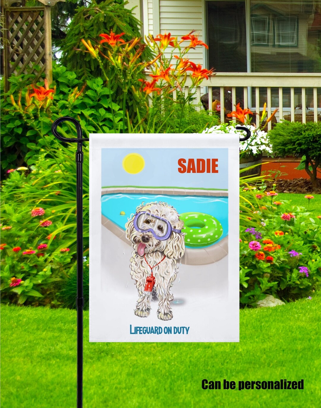 Personalized White Goldendoodle or Labradoodle Garden Flag, Welcome to ...