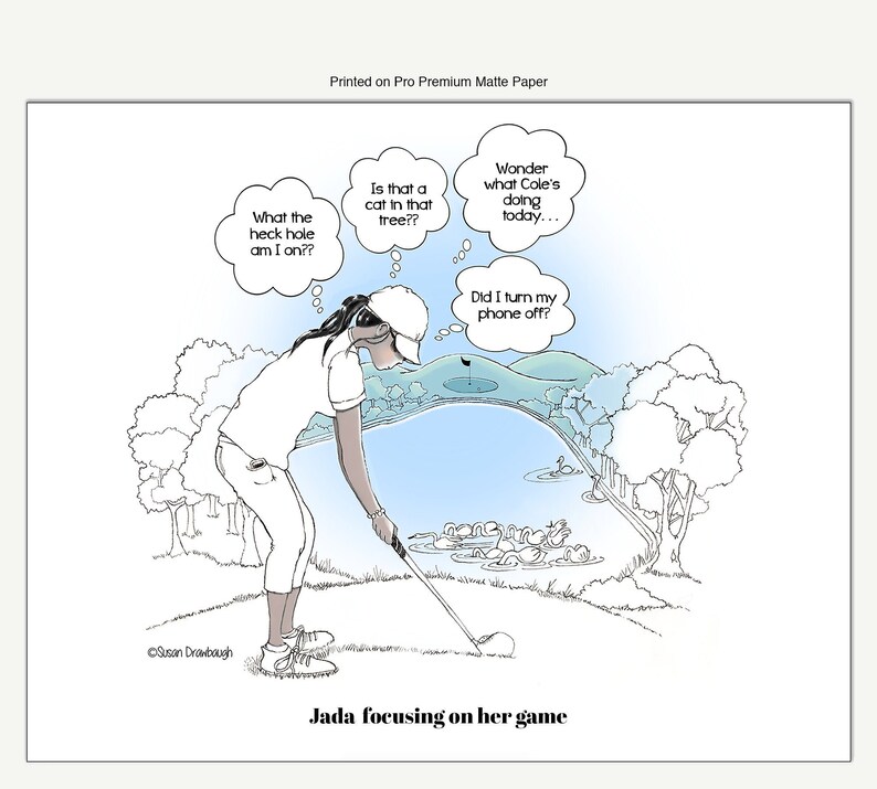 Humorous Woman Golfer Art With Personalized Captions Funny - Etsy