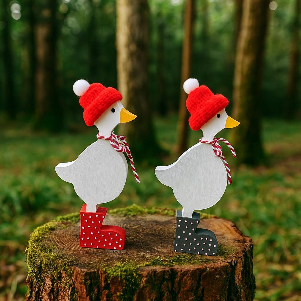 Handmade MDF Duck Figurines With Red Winter Hats: Nursery Decor - Etsy