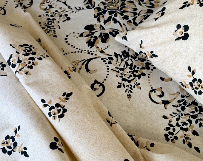 Pure Cotton Floral Print Queen Bedding Set - Black & Beige - Etsy