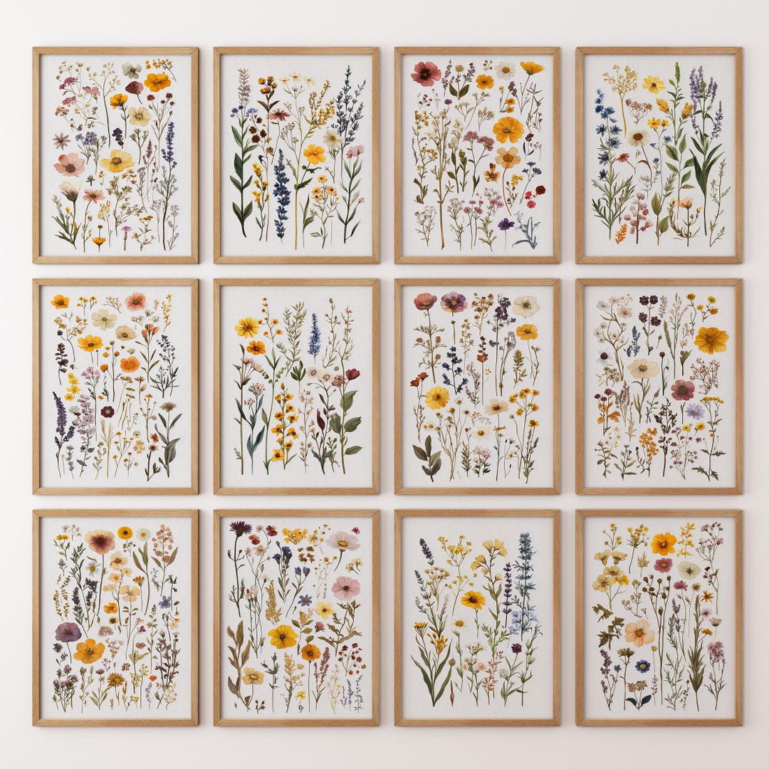 Watercolor Flower Print Set: Botanical Gallery Wall Art, Set of 12 - Etsy