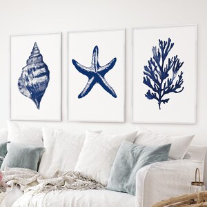 Nautical Wall Art Set of 3 Posters, Coastal Room Decor, Navy Blue Art ...